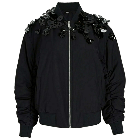 Express | Jackets & Coats | Express Floral Embellished Oversized Bomber ...